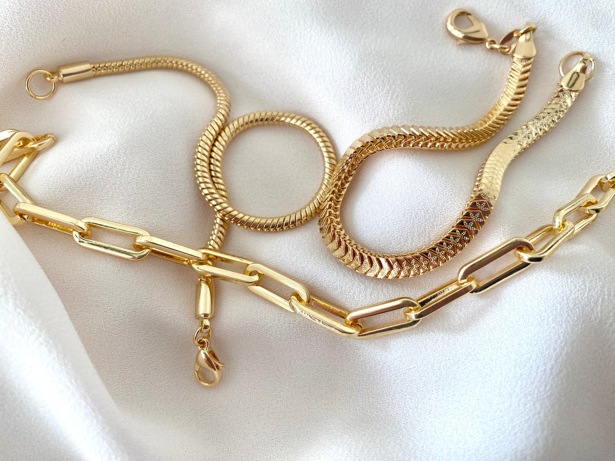 Gold Filled Thick Paperclip Chain Bracelet Rounded Rope Snake Chain Ch ...