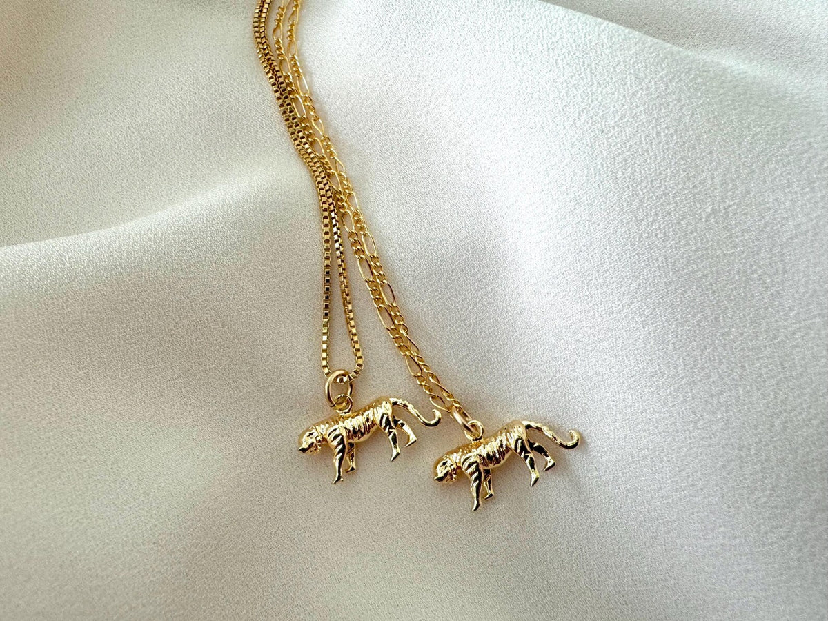Gold Filled Tiger Pendant Necklace - Box Chain - Figaro Chain – The ...