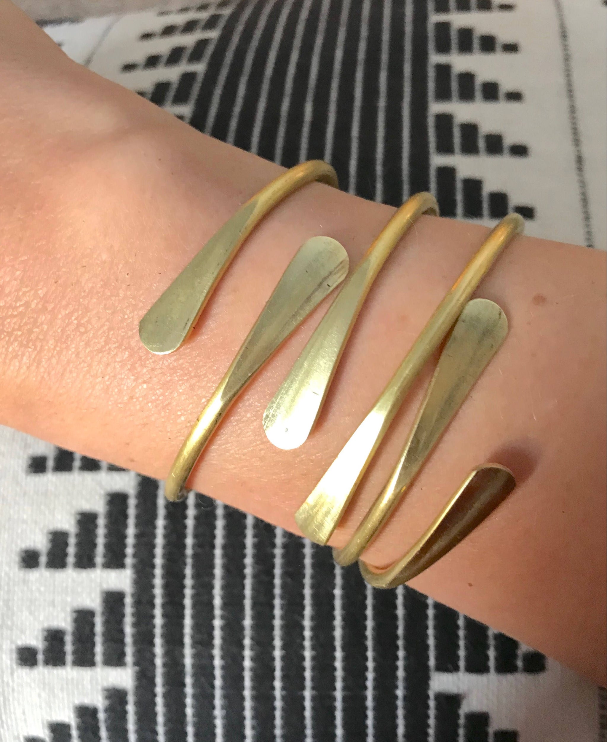 Set of 3 Golden Raw Brass Coil Cuffs - Stacking Set – The Cord Gallery