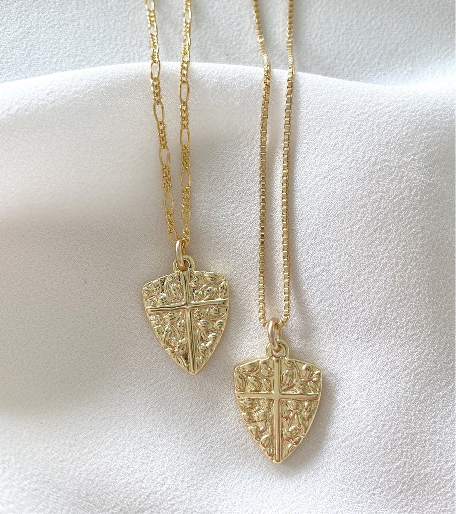 Gold Filled Cross Shield Necklace - Baptism Confirmation Gift Idea ...