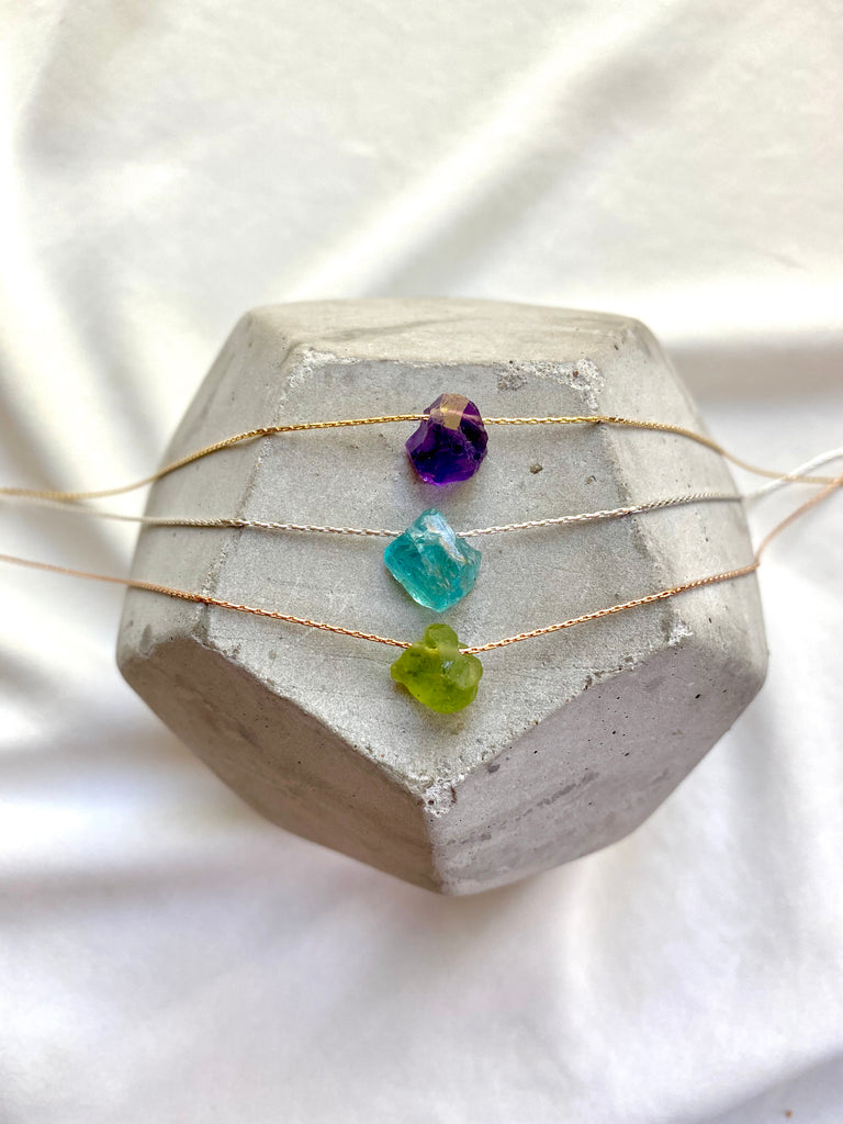 Dainty Floating Gemstone Charm Necklaces - Gold - Sterling Silver - Ro ...